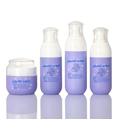 China Empty Custom Purple Hair Care Spray Plastic Cosmetic Packaging Bottle And Jars Sets for sale