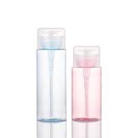 China Pink Makeup Remover Cosmetic Packaging Empty Bottle Blue Nail Polish Remover Press Pump Round Dispenser Flip Cap for sale