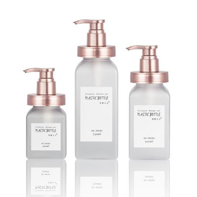 China Rectangle Clear Matte PETG Cosmetic Plastic Jar Body Pump Shampoo Lotion Bottle for sale