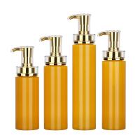China Custom Plastic Pet Body Lotion Bottle Shampoo Shower Gel container With Gold Pump 350ml for sale