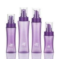 China Matte Purple Clear Plastic Frosted Round Cosmetic Lotion Bottle With Press Pump for sale
