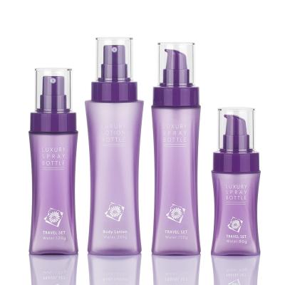 China Matte Purple Clear Plastic Frosted Round Cosmetic Lotion Bottle With Press Pump for sale