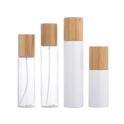 China Eco Friendly PET Plastic Cosmetic Packaging Shampoo Bottles with Bamboo Pump lid for sale