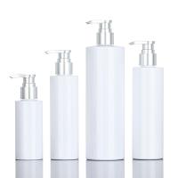 China PET White Round Shower Gel 200ml 500ml Silver Top Serum Conditioner Plastic Shampoo Pump Skincare Packaging Bottle for sale