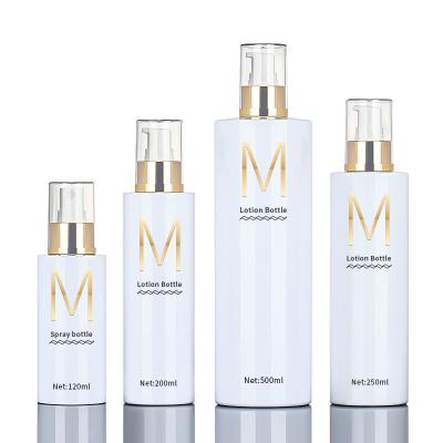 China Wholesale 120ml 200ml 250ml 500ml Round Cosmetic Body Mist Atomizer Plastic Spray Lotion Gold Top Bottle For Cleaning for sale