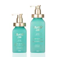 China Luxury 500ml 750ml Matte Light Green Square Body Wash Soap Airless Salon Packaging Shampoo Bottle With Gold Pump for sale