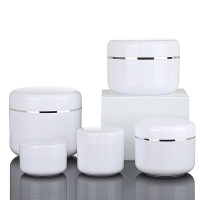 China PET Cream Packaging Jar Silver Line Round Shape , 2 Oz Cosmetic Containers for sale