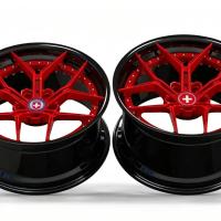 China 2 Piece Red Spoke Black Lip Forged Wheels 17/18/19/20/21/22/23/24 Inch 5 Hole Star Blade Rivet Deep Concave Custom Rims for sale