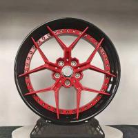 China 2 Piece Red Spoke Black Lip Forged Wheels 17/18/19/20/21/22/23/24 Inch 5 Hole Star Blade Rivet Deep Concave Custom Rims for sale