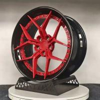 China 2 Piece Red Spoke Black Lip Forged Wheels 17/18/19/20/21/22/23/24 Inch 5 Hole Star Blade Rivet Deep Concave Custom Rims for sale