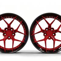 China 2 Piece Red Spoke Black Lip Forged Wheels 17/18/19/20/21/22/23/24 Inch 5 Hole Star Blade Rivet Deep Concave Custom Rims for sale