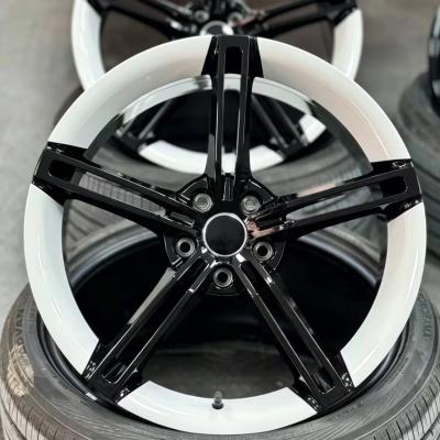 China Gloss Black White Staggered Flow Formed Racing Wheels 5x100 5x112 5x114.3 Alloy Rims for sale