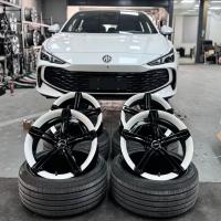 China Gloss Black White Staggered Flow Formed Racing Wheels 5x100 5x112 5x114.3 Alloy Rims for sale