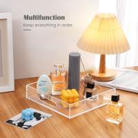 China Lucite Acrylic Perfume Tray Tabletop Transparent Jewelry Organizer Serving Tray With Handles for sale