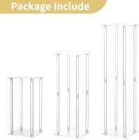 China Clear Floor Flower Acrylic Vase Stand Wedding Center Decoration 3 Pieces Birthday Party for sale