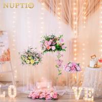 China Clear Floor Flower Acrylic Vase Stand Wedding Center Decoration 3 Pieces Birthday Party for sale