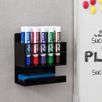 China Black Acrylic Brochure Holders Wall Mounted Dry Wipe Whiteboard 10 Marker Slots Eraser Bracket for sale