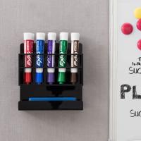 China Black Acrylic Brochure Holders Wall Mounted Dry Wipe Whiteboard 10 Marker Slots Eraser Bracket for sale