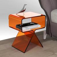 China Clear Orange Acrylic Bedside Table Perspex Bedside Table Display Living Room Coffee Table for sale
