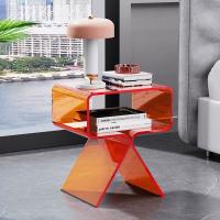 China Clear Orange Acrylic Bedside Table Perspex Bedside Table Display Living Room Coffee Table for sale