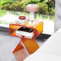 China Clear Orange Acrylic Bedside Table Perspex Bedside Table Display Living Room Coffee Table for sale