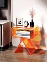 China Clear Orange Acrylic Bedside Table Perspex Bedside Table Display Living Room Coffee Table for sale