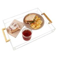 China Shiny Black Acrylic Coffee Table Tray Lucite Metal Handle Serving Ottoman Breakfast Tea Food for sale