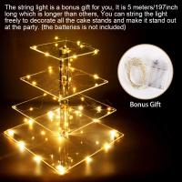 China 4-layer square acrylic Cupcake display rack LED light string pastry dessert service plate is suitable for Birthday wedding party for sale