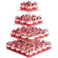 China 4-layer square acrylic Cupcake display rack LED light string pastry dessert service plate is suitable for Birthday wedding party for sale