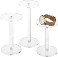 China acrylic jewelry display Set of 3 Round Watch Pedestal Riser Stands holder 4.8/5.4/ 6.5inch for sale
