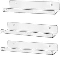 China Clear Acrylic Display Shelf Stand J Shelf For Slat Walls Front Lip Popular Acrylic Stand Supplier for sale