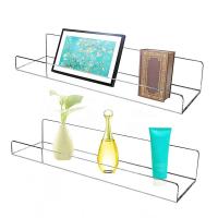 China Clear Acrylic Display Shelf Stand J Shelf For Slat Walls Front Lip Popular Acrylic Stand Supplier for sale