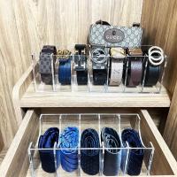 China Custom Acrylic Belt Organizer 5 Compartments Belt Storage Box Holder Clear Closet Tie Belt Display Case for sale