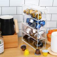 China Deluxe Clear Acrylic 4 Compartment Hinge Lid Nespresso Capsule Holder or Tea Bag Organizer Storage Box for sale