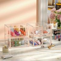China Acrylic Makeup Organizer Storage Boxes Desktop Drawer Type Skincare Lipstick Multi-Layers Organizer Holder Box for sale