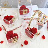 China Acrylic Suitcase Box Perpetual Perspective Flower Box Decorative Glass Cover Holiday Gift Storage for sale