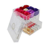 China Wholesale Cajas Flores Acrilico Flower Gift Box Lid Clear Plexiglass Acrylic Rose Box/ Clear Acrylic Flower Box With Cover for sale
