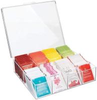 China Stackable Acrylic Box Plastic Tea Bag Kitchen Storage Bins Holder Perspex 10.4x10.4x3.4in for sale