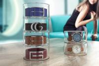 China 5 Layers round acrylic box with lid Acrylic Lucite Plastic Jewelry Belt Storage Box Magnets for sale