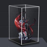 China Acrylic Countertop Display Case With Lock Black Base Countertop Box Cube Riser 50cm 45cm 40cm 35cm for sale