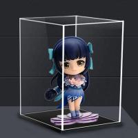 China Acrylic Countertop Display Case With Lock Black Base Countertop Box Cube Riser 50cm 45cm 40cm 35cm for sale