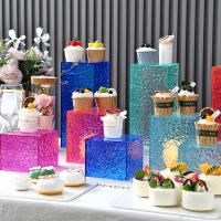 China Custom Acrylic buffet Stand Buffet Riser iriddescent fancy wedding acrylic banquets catered food cakes Dessert display stand for sale