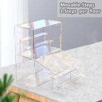China 3 Tiered 2 Tier Acrylic Display Stand Case Box Assemble Countertop With Door And Shelf for sale