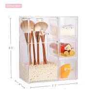 China Clear Display Acrylic Makeup Brush Holder With Lid Pearl Cosmetic Storage Organizer for sale