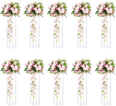 China Square Clear Crystal Acrylic Flower Stand Wedding Centerpiece For Table Decor for sale