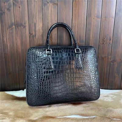 China Authentic Crocodile Skin Key Lock Zipper Closure Businessmen Laptop Briefcase Genuine Alligator Leather Male Large Totes for sale