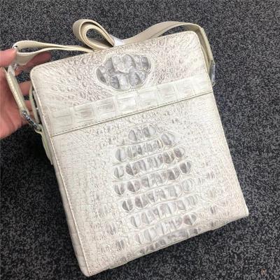 China Authentic Crocodile Skin Men's Small Shoulder Bag White Flap Purse Genuine Alligator Leather Male Casual Messenger Bag for sale