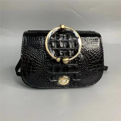China Genuine Alligator Leather Round Handle Female Small Handbag Lady Saddle Purse Exotic Crocodile Skin Women Shoulder Bag for sale