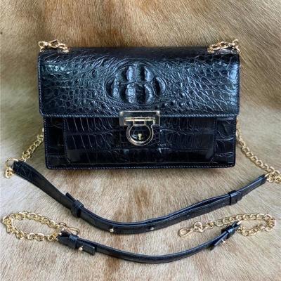 China Authentic Crocodile Skin Women's Small Flap Purse Genuine Alligator Leather Two Straps Lady Female Cross Shoulder Bag for sale