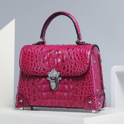 China Fashion Designer Genuine Crocodile Skin Female Small Purse Studs Handbag Exotic Alligator Leather Lady Shoulder Bag for sale
